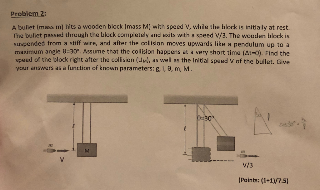 Solved Problem 2: A bullet (mass m) hits a wooden block | Chegg.com