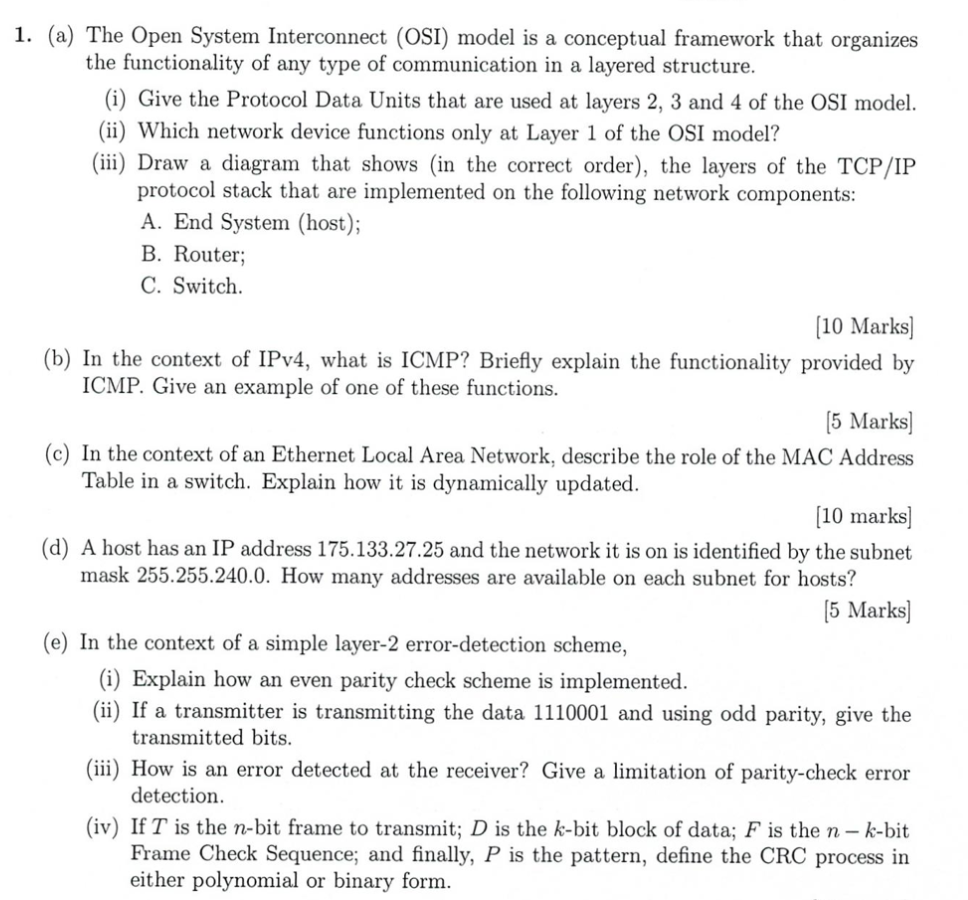Solved 1. (a) The Open System Interconnect (OSI) model is a | Chegg.com
