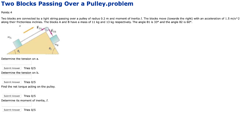 Solved Two Blocks Passing Over a Pulley.problem Points:4 Two | Chegg.com