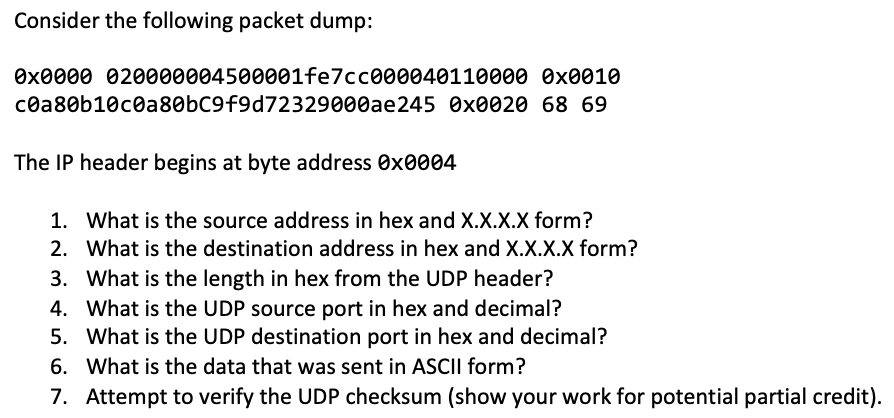 Consider the following packet dump: Ox0000 | Chegg.com