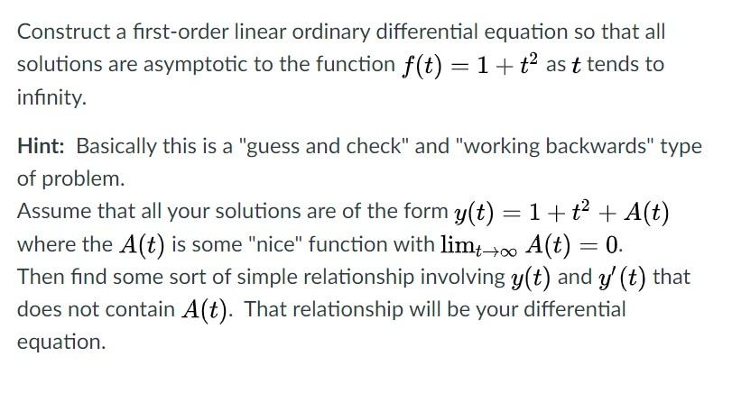 Solved Construct A First Order Linear Ordinary Differential