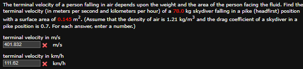 Solved The terminal velocity of a person falling in air | Chegg.com