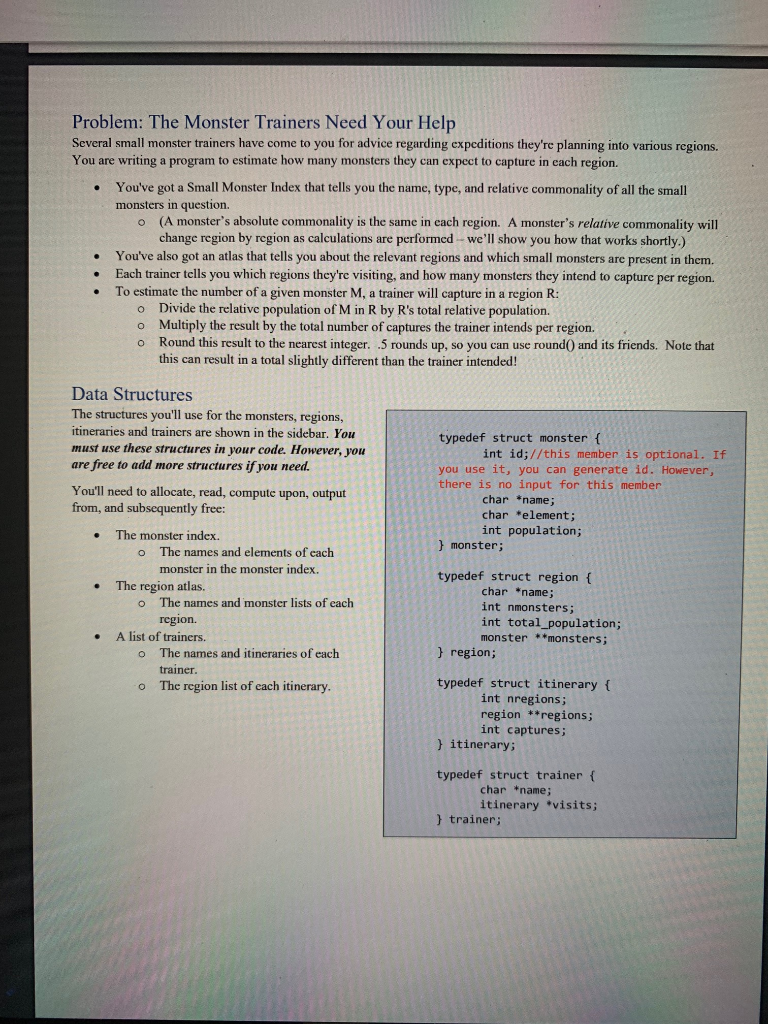 In C code The info for the program is in the details | Chegg.com