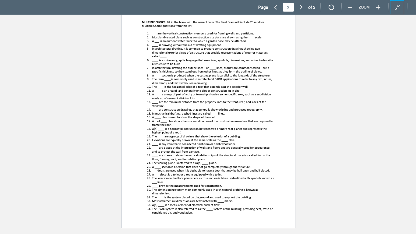 Solved Page of 3 ZOOM + MULTIPLE CHOICE: Fill in the | Chegg.com