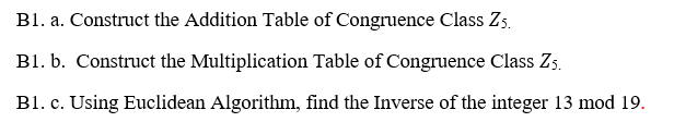 Solved B1. a. Construct the Addition Table of Congruence | Chegg.com