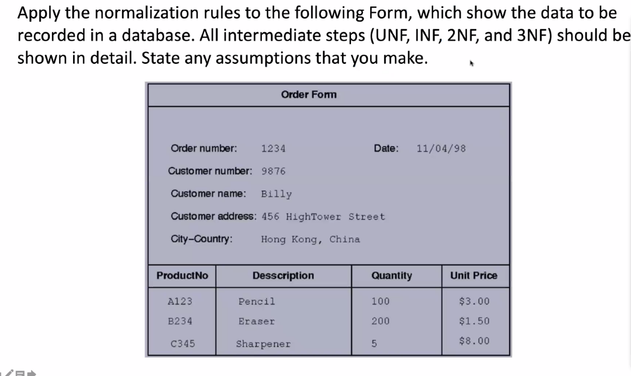 Solved Apply the normalization rules to the following Form, | Chegg.com