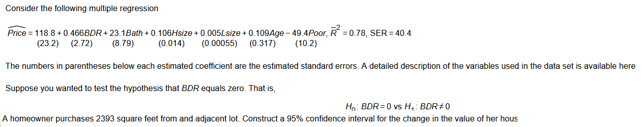 Solved Consider the following multiple regressionThe numbers | Chegg.com