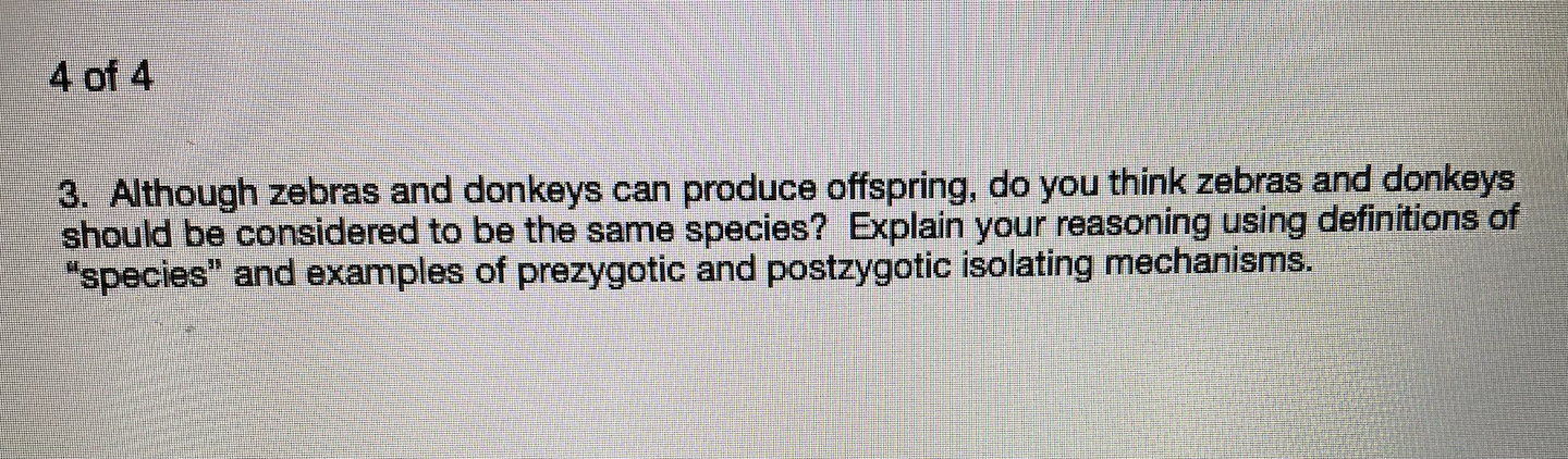 3. Although zebras and donkeys can produce offspring, | Chegg.com