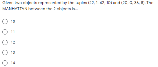 Solved Given two objects represented by the tuples (22, 1, | Chegg.com