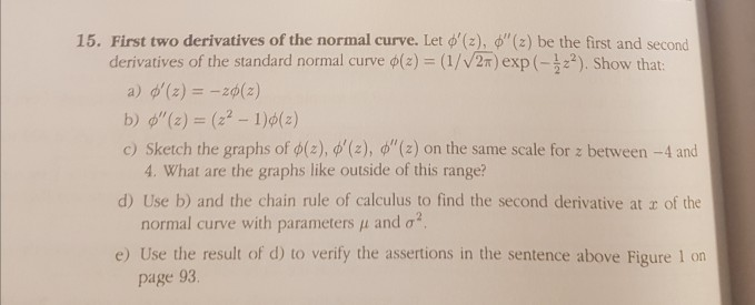 Solved 15. First two derivatives of the normal curve. Let | Chegg.com