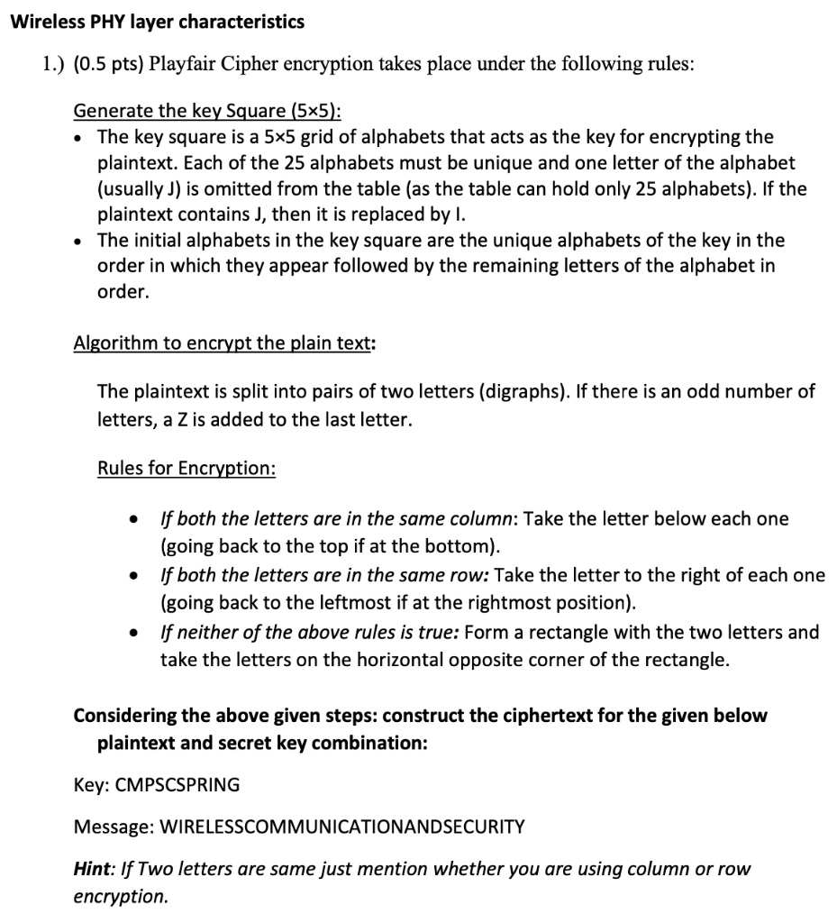 Solved Wireless PHY layer characteristics 1.) (0.5 pts) | Chegg.com