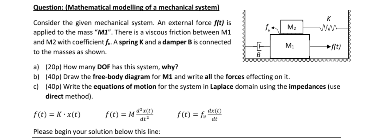 Solved Question: (Mathematical ﻿modelling of ﻿a mechanical | Chegg.com