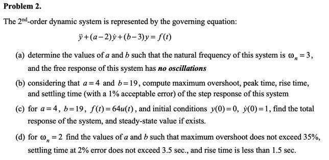 Solved Problem 2. The 2nd-order dynamic system is | Chegg.com