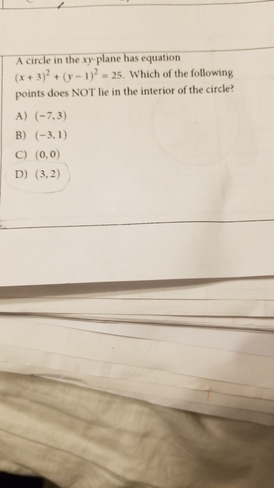 Solved A circle in the xy plane has equation (+3)+ 1)2 -25. | Chegg.com