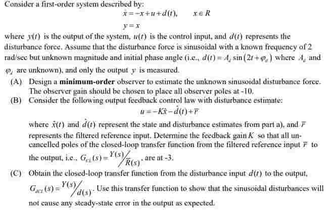 Solved Consider a first-order system described | Chegg.com