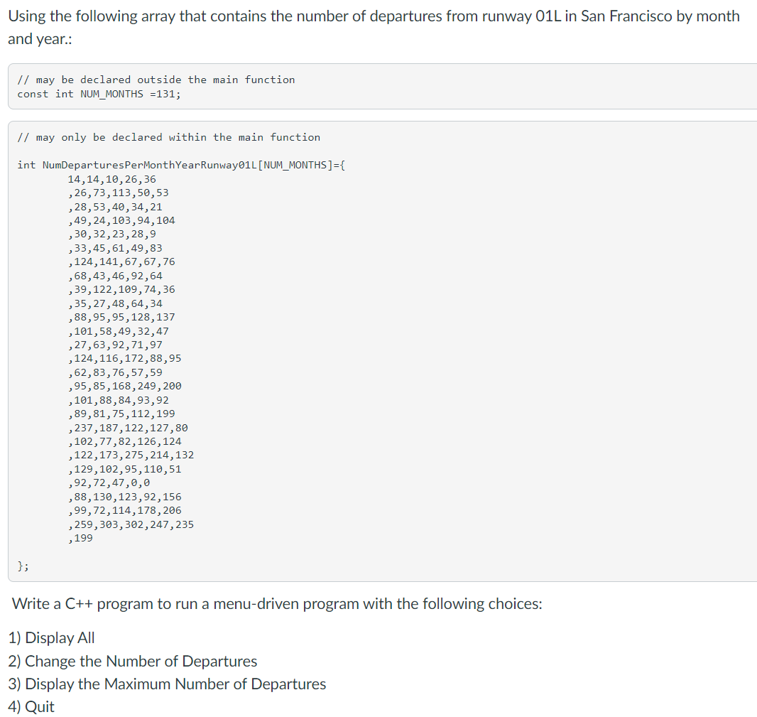 Solved Using the following array that contains the number of | Chegg.com