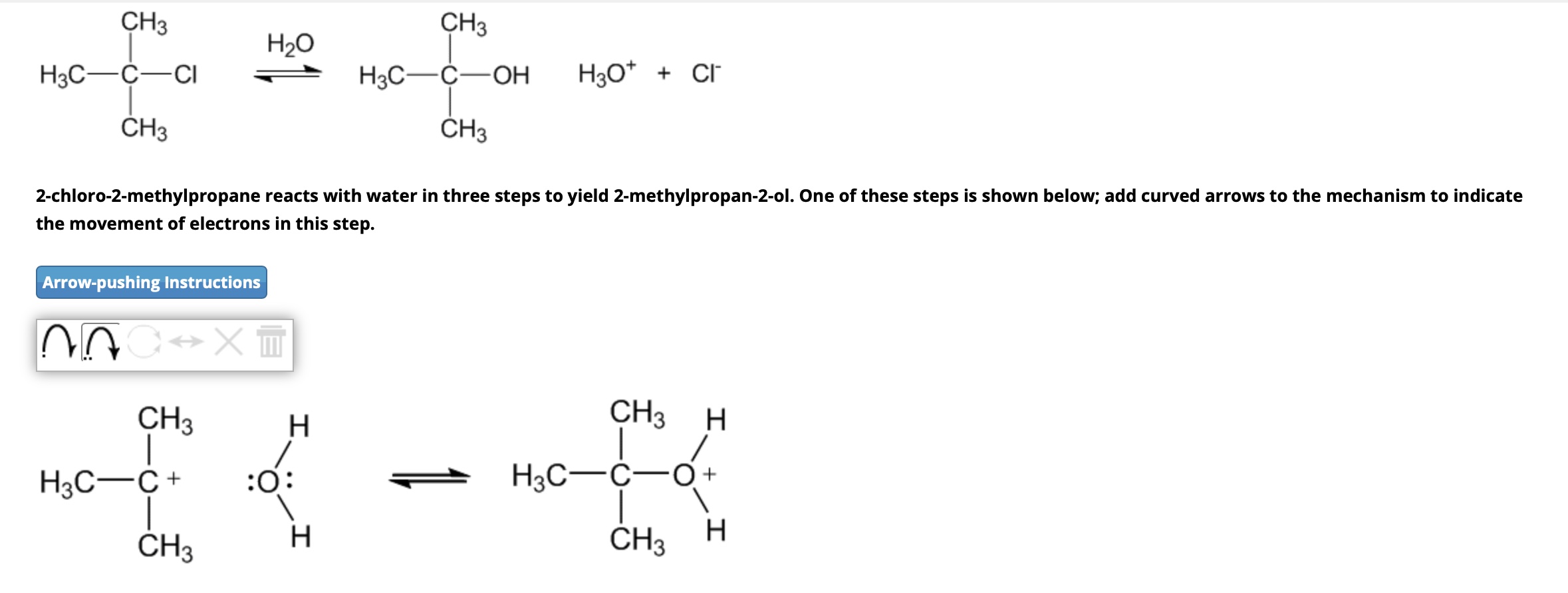 Solved ⇌H2O H3O++Cl− the movement of electrons in this step. | Chegg.com