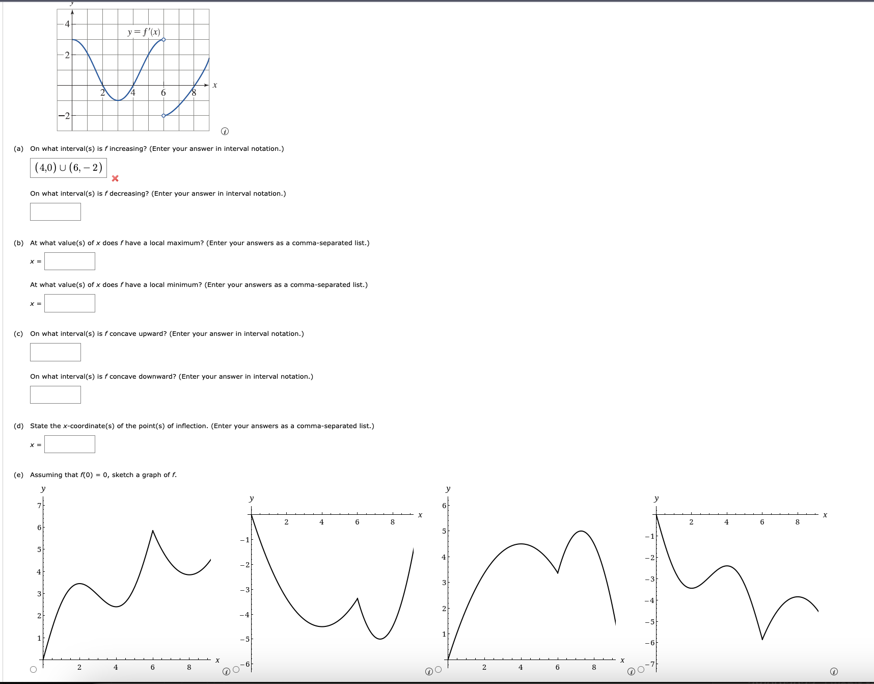 Solved (a) On what interval(s) is f increasing? (Enter your | Chegg.com