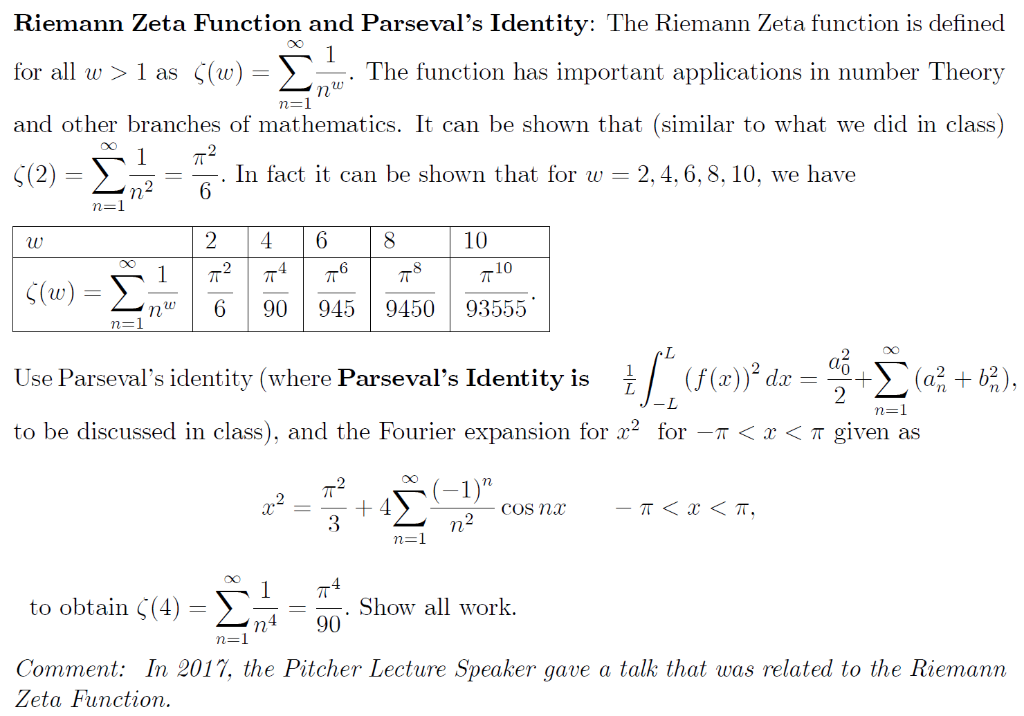 Solved 1 Riemann Zeta Function and Parseval's Identity: The | Chegg.com