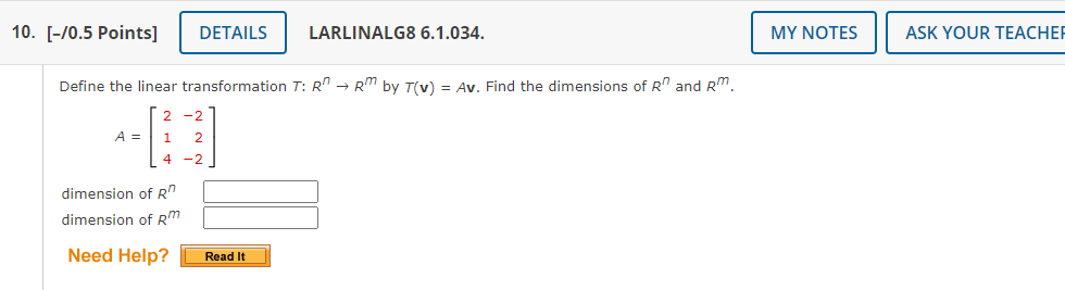 Solved 10. [-70.5 Points] DETAILS LARLINALG8 6.1.034. MY | Chegg.com
