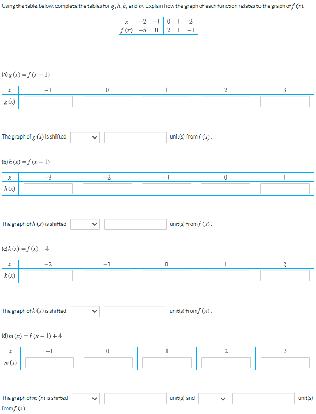 Solved Using the table below.complete the tables for g, h, | Chegg.com