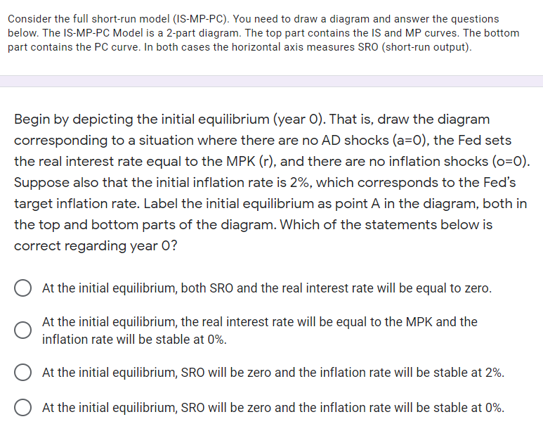 Consider the full short-run model (IS-MP-PC). You | Chegg.com