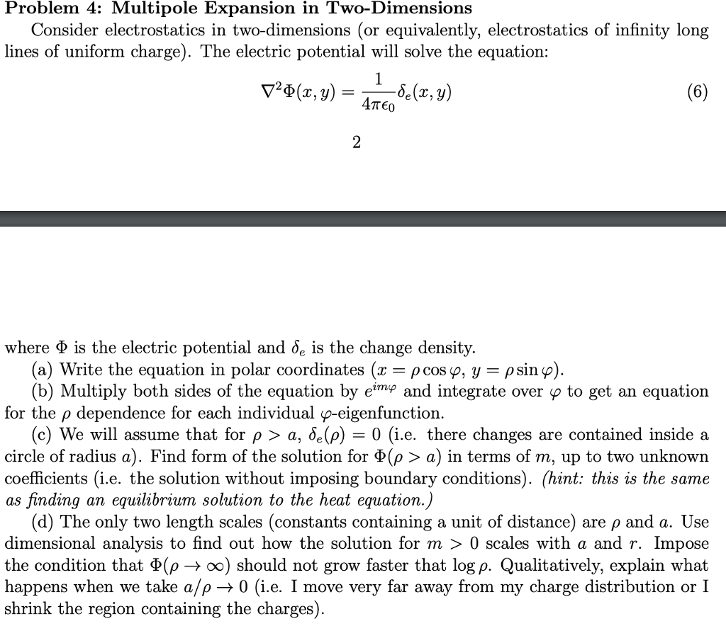 Problem 4: Multipole Expansion in Two-Dimensions | Chegg.com
