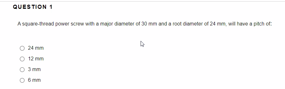 Solved QUESTION 1 A square-thread power screw with a major | Chegg.com