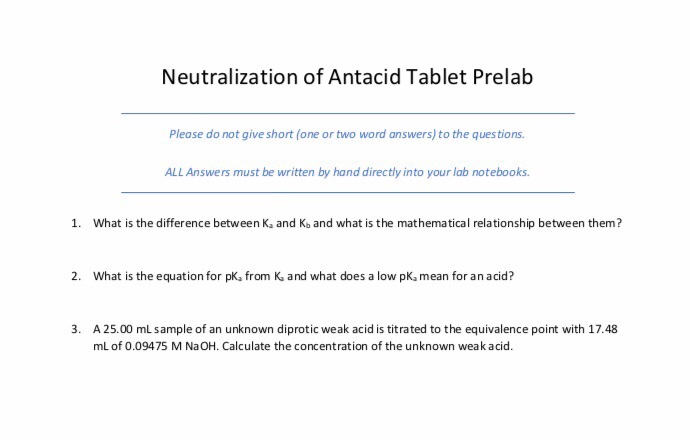 Solved Neutralization of Antacid Tablet Prelab Please do not | Chegg.com