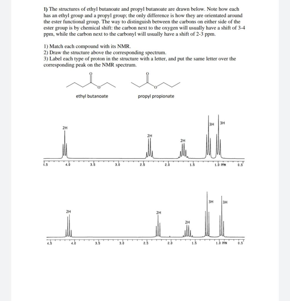 Solved 1) The structures of ethyl butanoate and propyl | Chegg.com