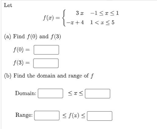 Solved Let f(x)={3x−x+4−1≤x≤11 | Chegg.com
