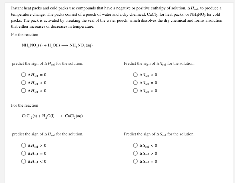 Solved Instant heat packs and cold packs use compounds that | Chegg.com