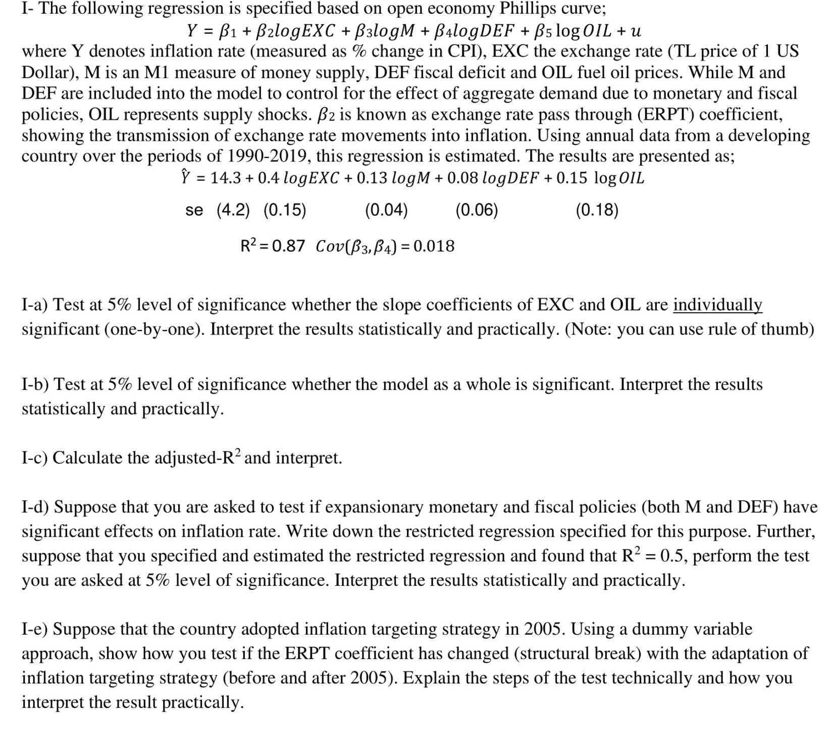 Solved I- ﻿The following regression is specified based on | Chegg.com