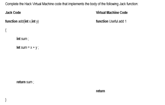 Solved Complete the Hack Virtual Machine code that | Chegg.com