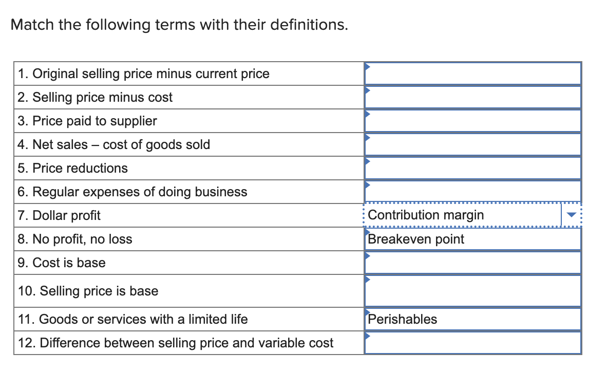 Solved Match the following terms with their definitions. | Chegg.com