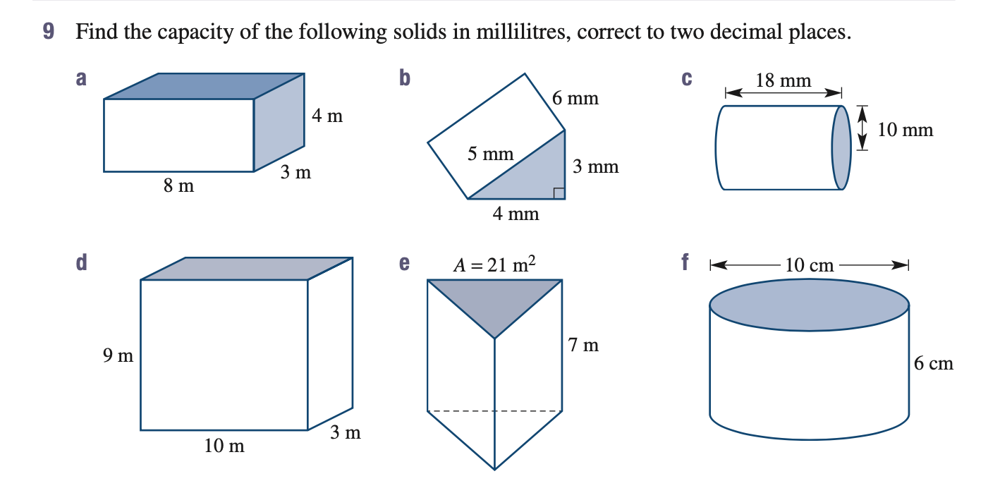 Solved Find the capacity of the following solids in | Chegg.com