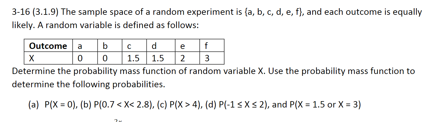 Solved 3-16 (3.1.9) The sample space of a random experiment | Chegg.com