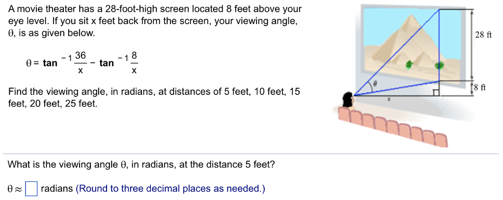 Solved A movie theater has a 28-foot-high screen located 8 | Chegg.com
