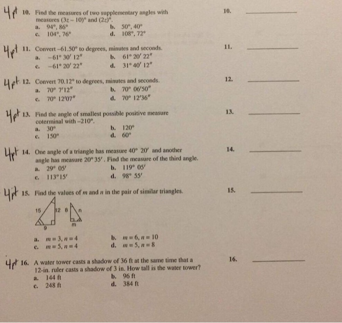Solved 10. Find the measures of two supplementary angles | Chegg.com