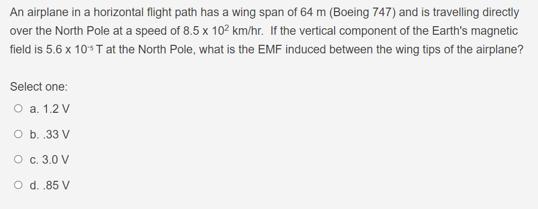 Solved An airplane in a horizontal flight path has a wing | Chegg.com