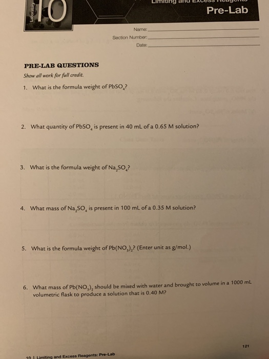 Solved imiing and EXCESS Heag Pre-Lab Name: Section Number | Chegg.com