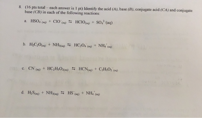 Solved (16 pts total - each answer is 1 pt) Identify the | Chegg.com