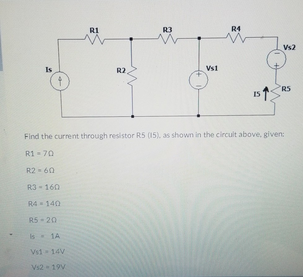 Solved R3 R4 Vs2 I Vsi R5 Find the current through resistor | Chegg.com