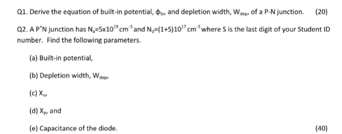 Solved Q1. Derive the equation of built-in potential, , and | Chegg.com