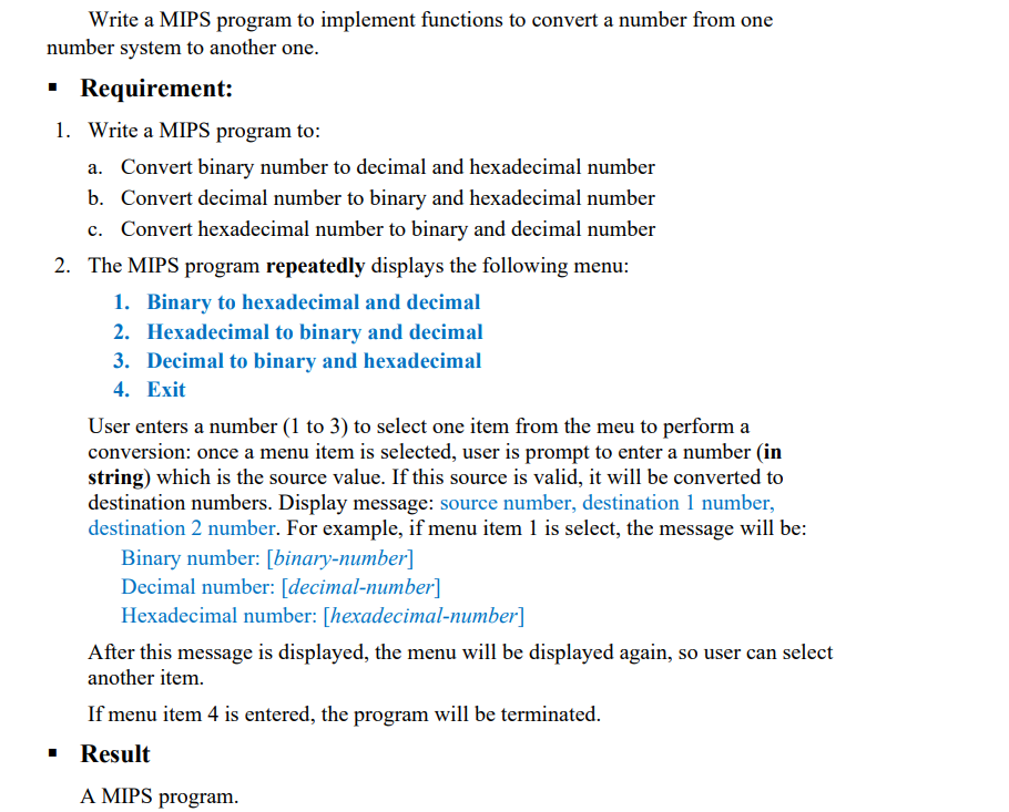 Solved Write A Mips Program To Implement Functions To 