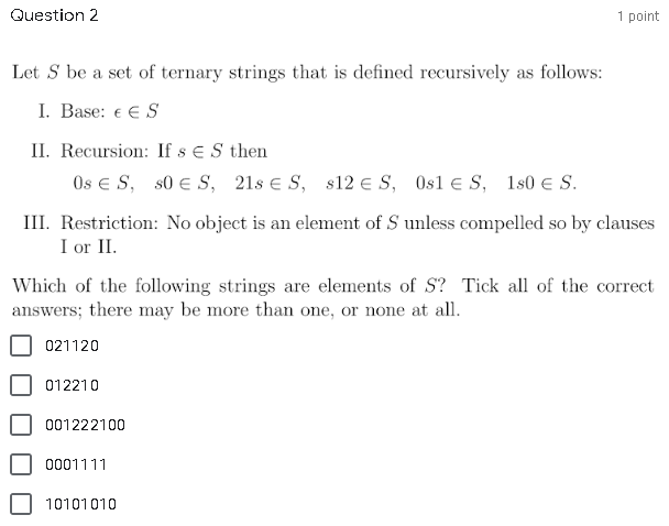 Solved Question 2 1 Point Let S Be A Set Of Ternary Strings