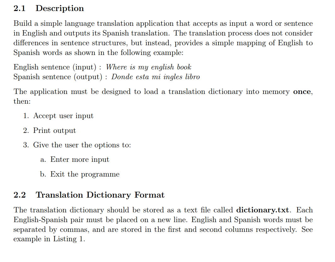 Solved 2.1 Description Build a simple language translation | Chegg.com