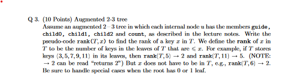 Solved 3. (10 Points) Augmented 2-3 tree Assume an augmented | Chegg.com