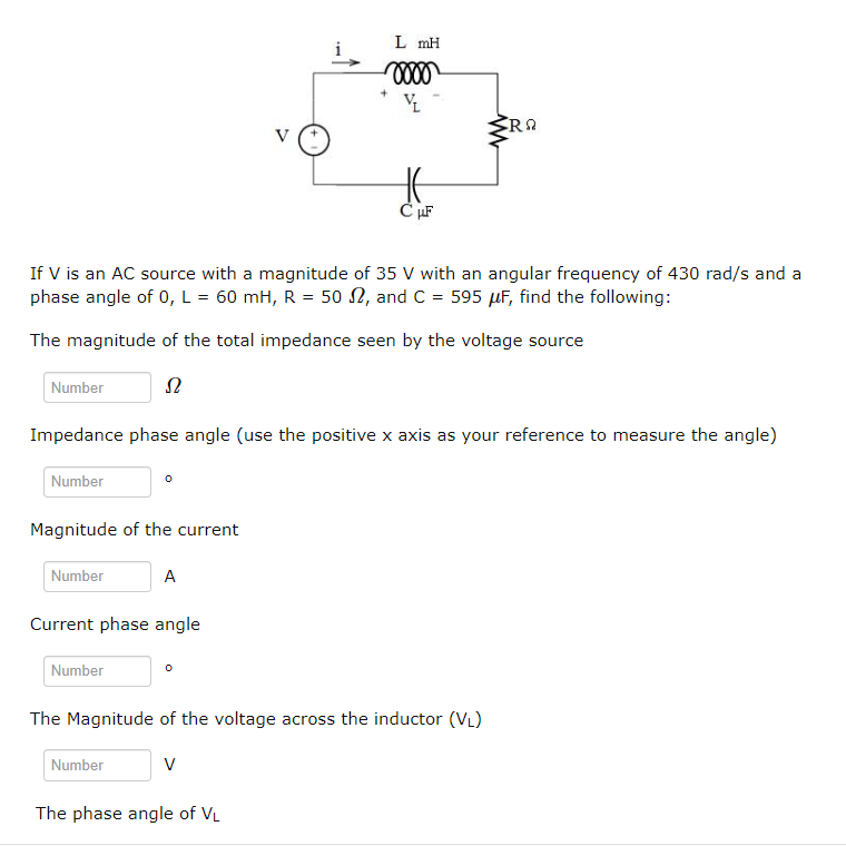 Solved If V is an AC source with a magnitude of 35 V with an | Chegg.com