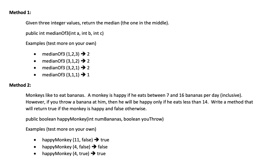 Solved Method 1: Given three integer values, return the | Chegg.com